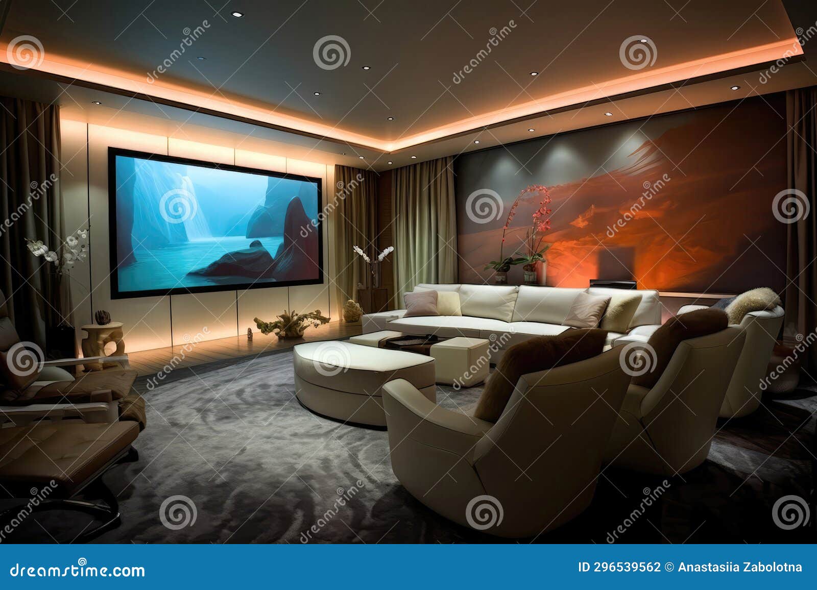 Contemporary Media Room with Large Screen and Comfortable Seating ...