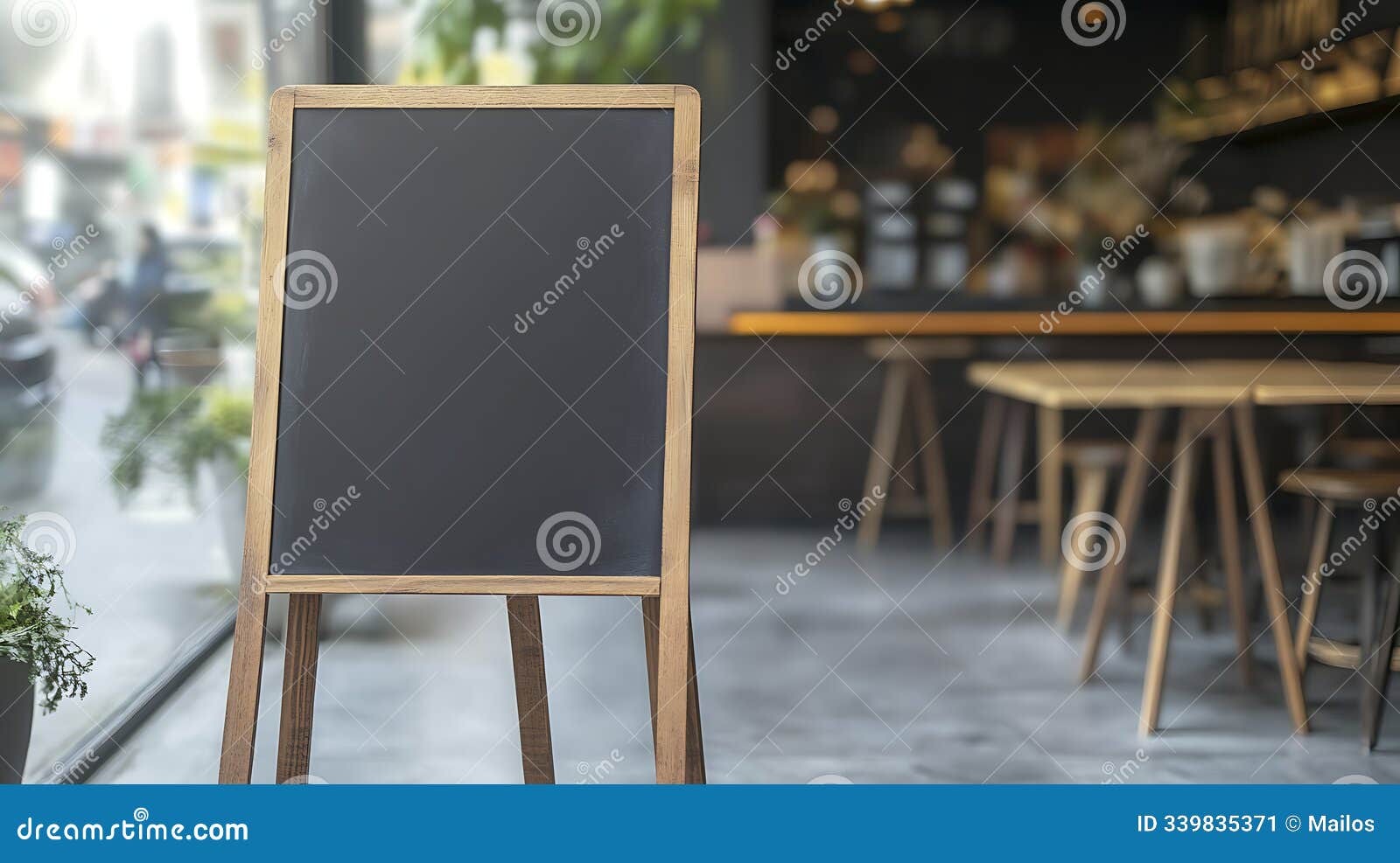 Contemporary Menu Display Stand in Front of Bright Cafe Entrance Stock ...