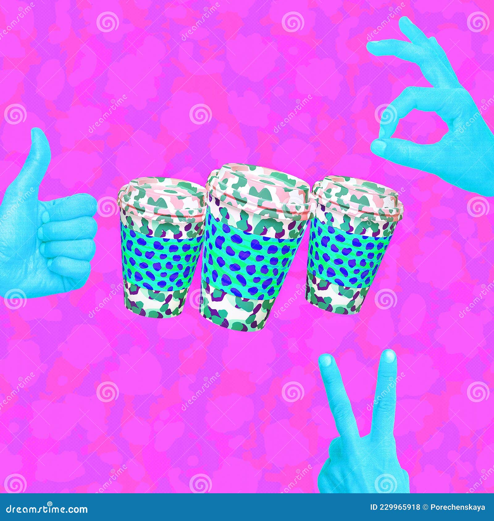 Contemporary Minimal Art Collage. Hands and Coffee Cup. Break Time ...