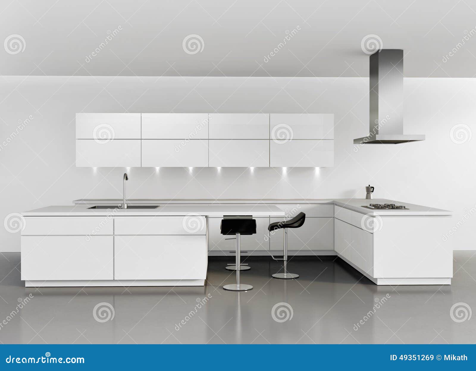 Contemporary Minimal White Kitchen Stock Illustration - Illustration of ...