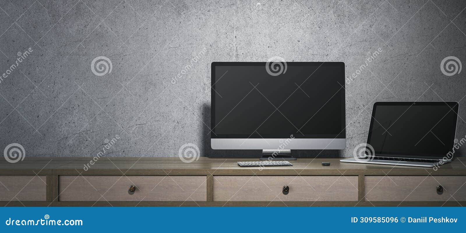 Contemporary Minimalistic Designer Office Interior with Blank Computer ...