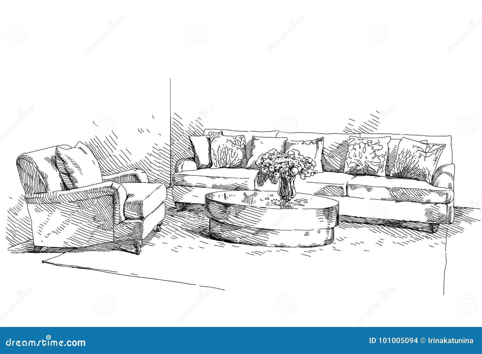 Modern Interior Hand Drawing Vector. Stock Vector - Illustration of ...