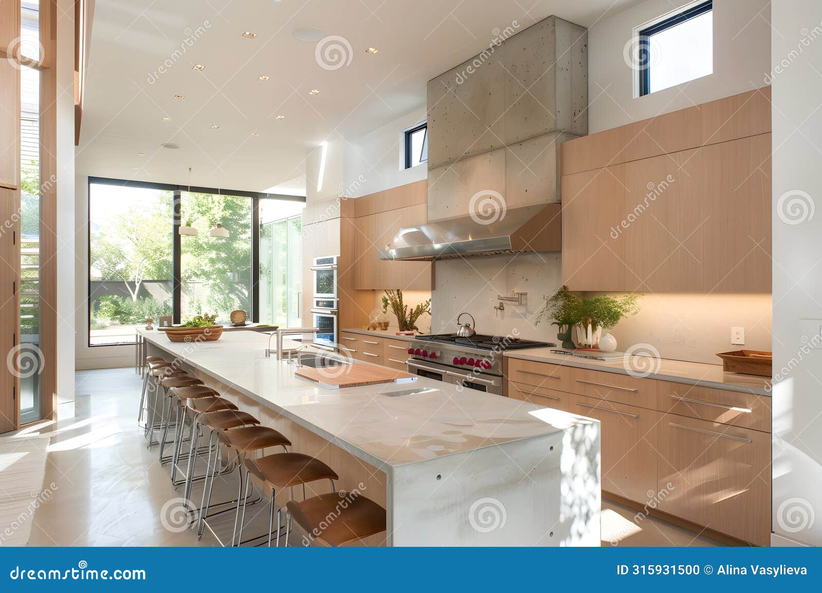 Contemporary Modern Kitchen Interior in Beige Colors and Concrete ...