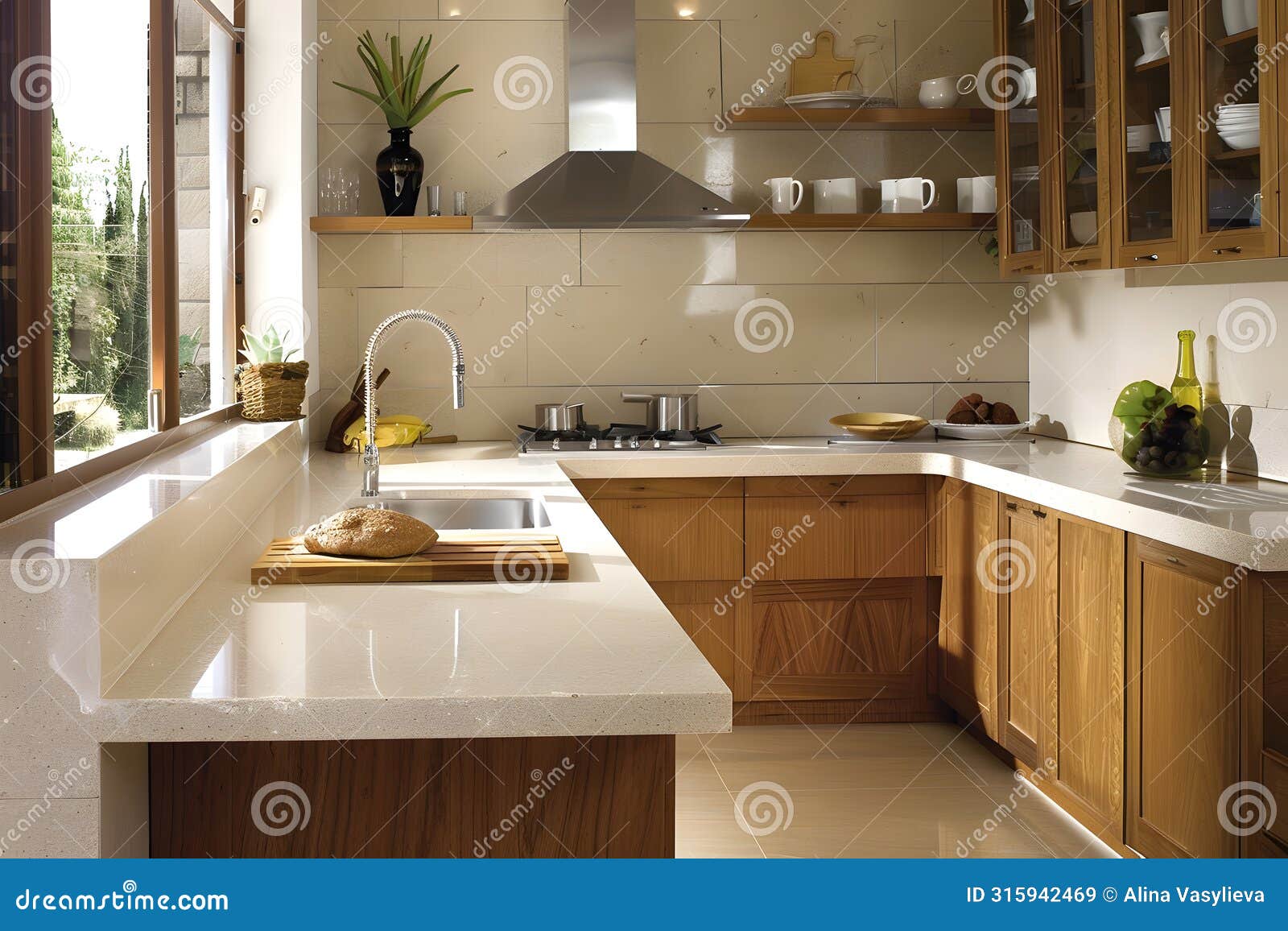 Contemporary Modern Kitchen Interior in Beige Colors and Concrete ...