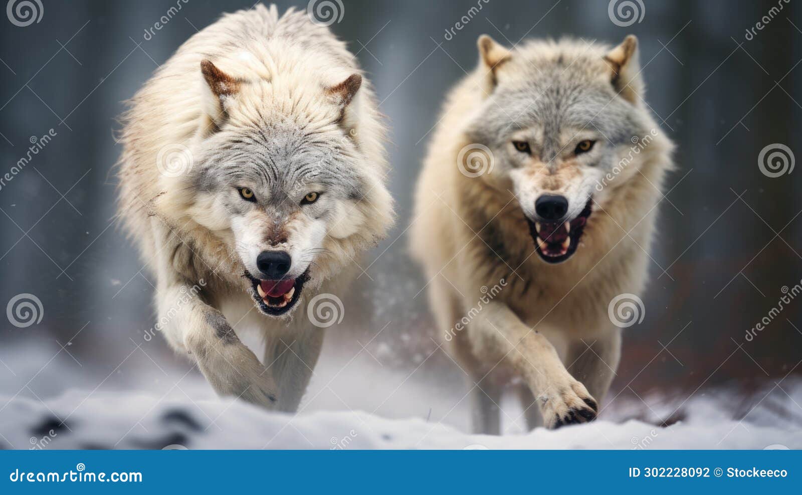 Contemporary Narrative: the Tale of Two Grey Wolves in Motion Stock ...