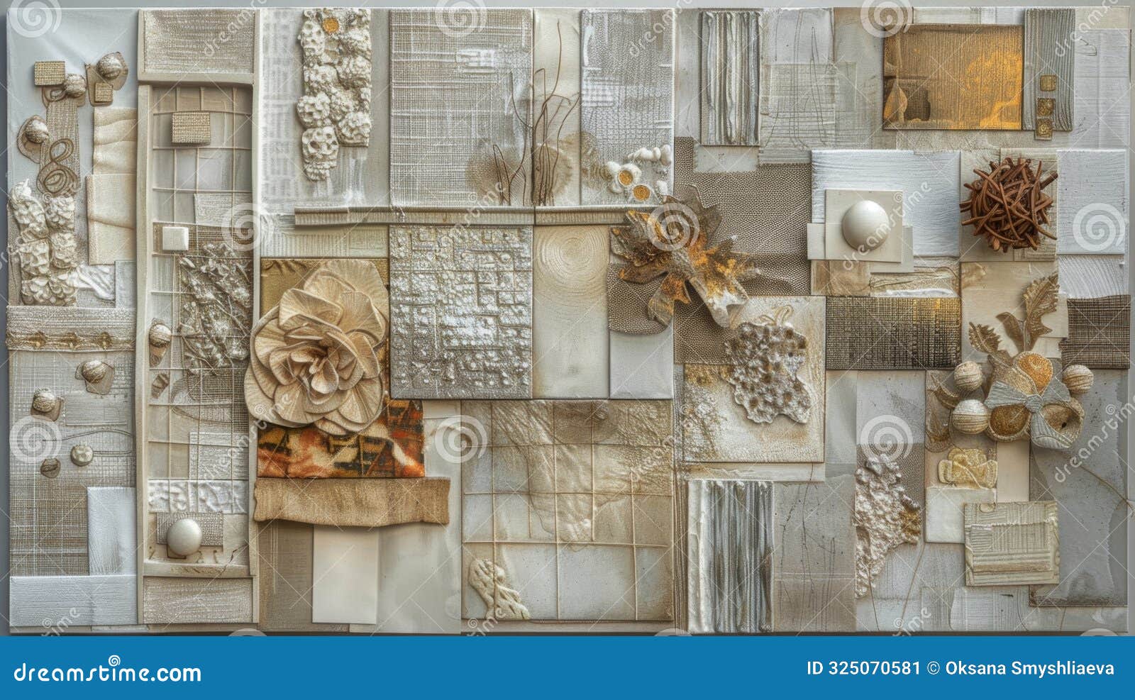 Contemporary Neutral Tones Wall Art Collage with Textural Elements ...