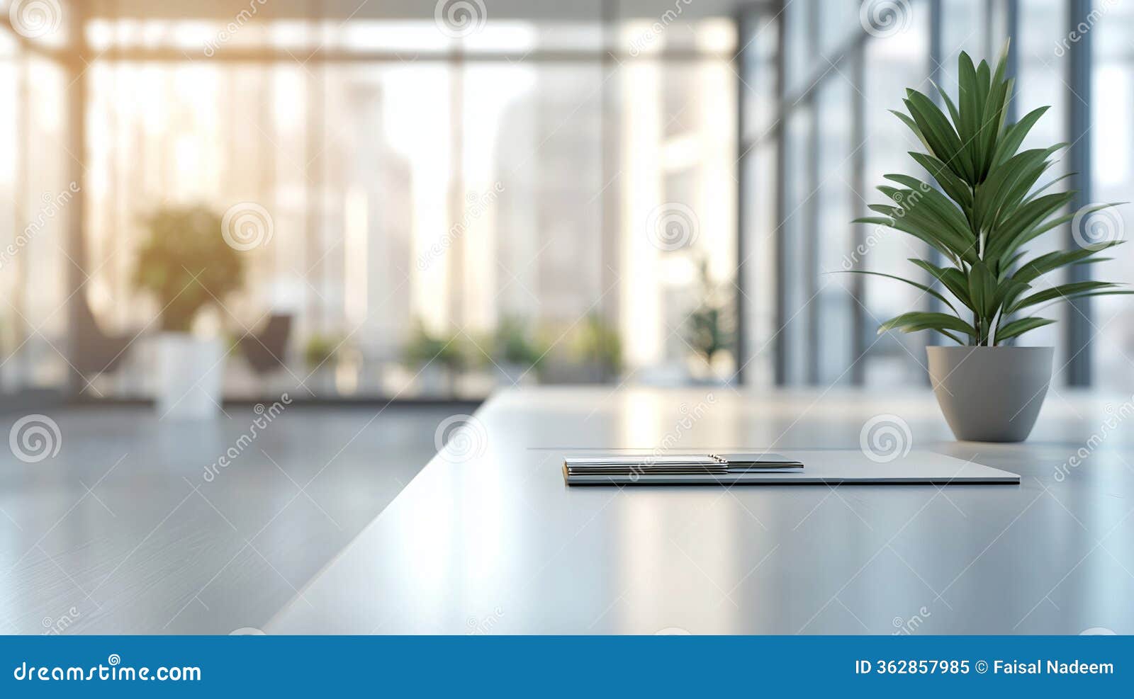 Contemporary Office Background with Blurred Desk, Bright Windows, and ...