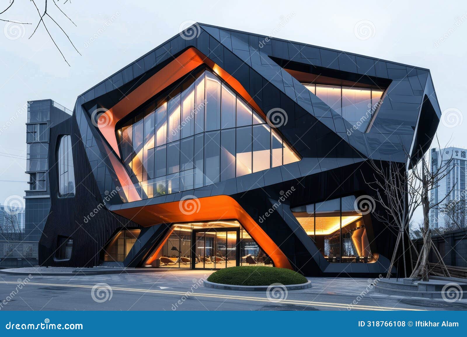 A Contemporary Office Building Featuring a Prominent Triangular Design ...