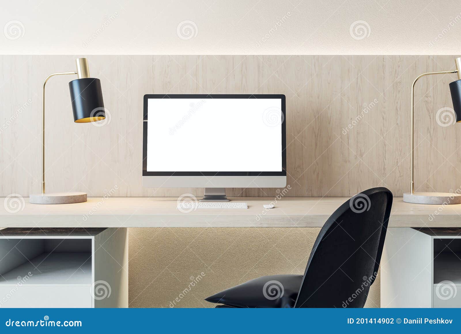 Contemporary Office with Computer Stock Illustration - Illustration of ...