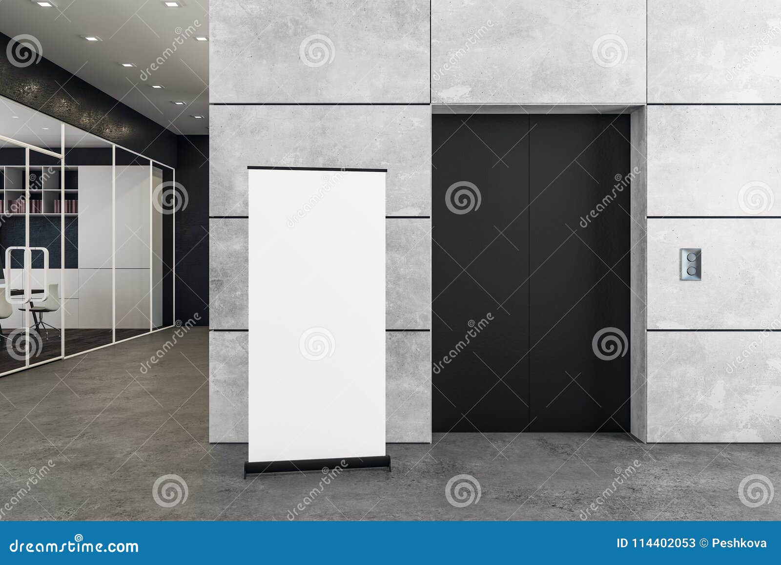 Contemporary Office with Elevator and Poster Stock Illustration ...