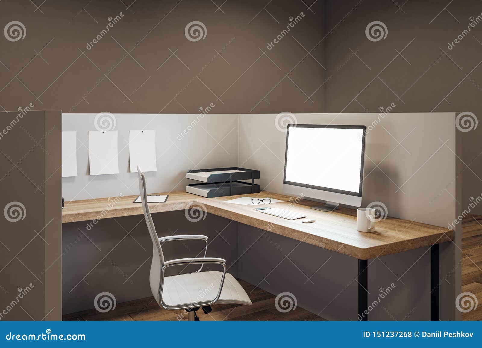 Contemporary Office With Empty Computer Stock Illustration ...
