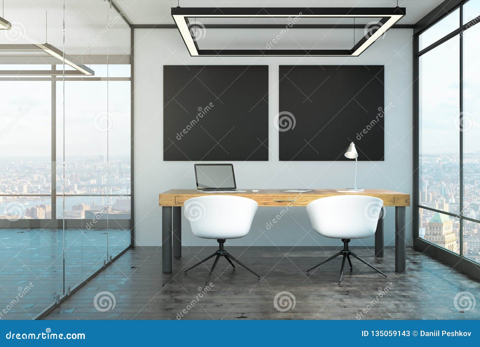 Contemporary Office Interior with Billboard Stock Illustration ...