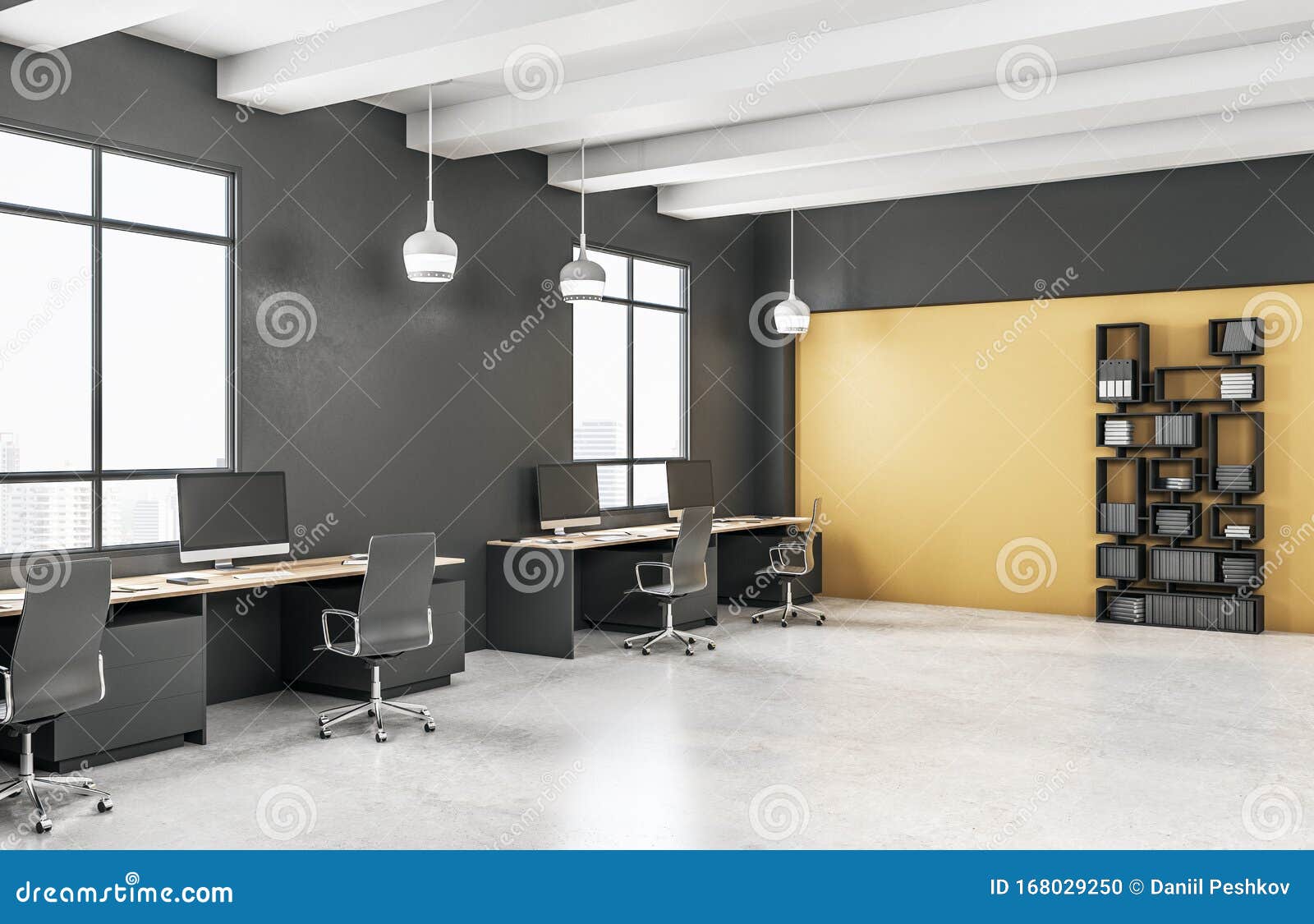 Contemporary Office Interior with Computer Stock Illustration ...