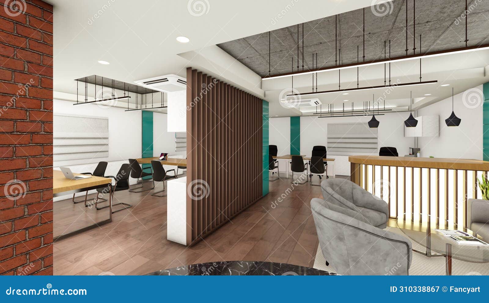 Contemporary Office Interior Design 3d Rendering Stock Illustration ...
