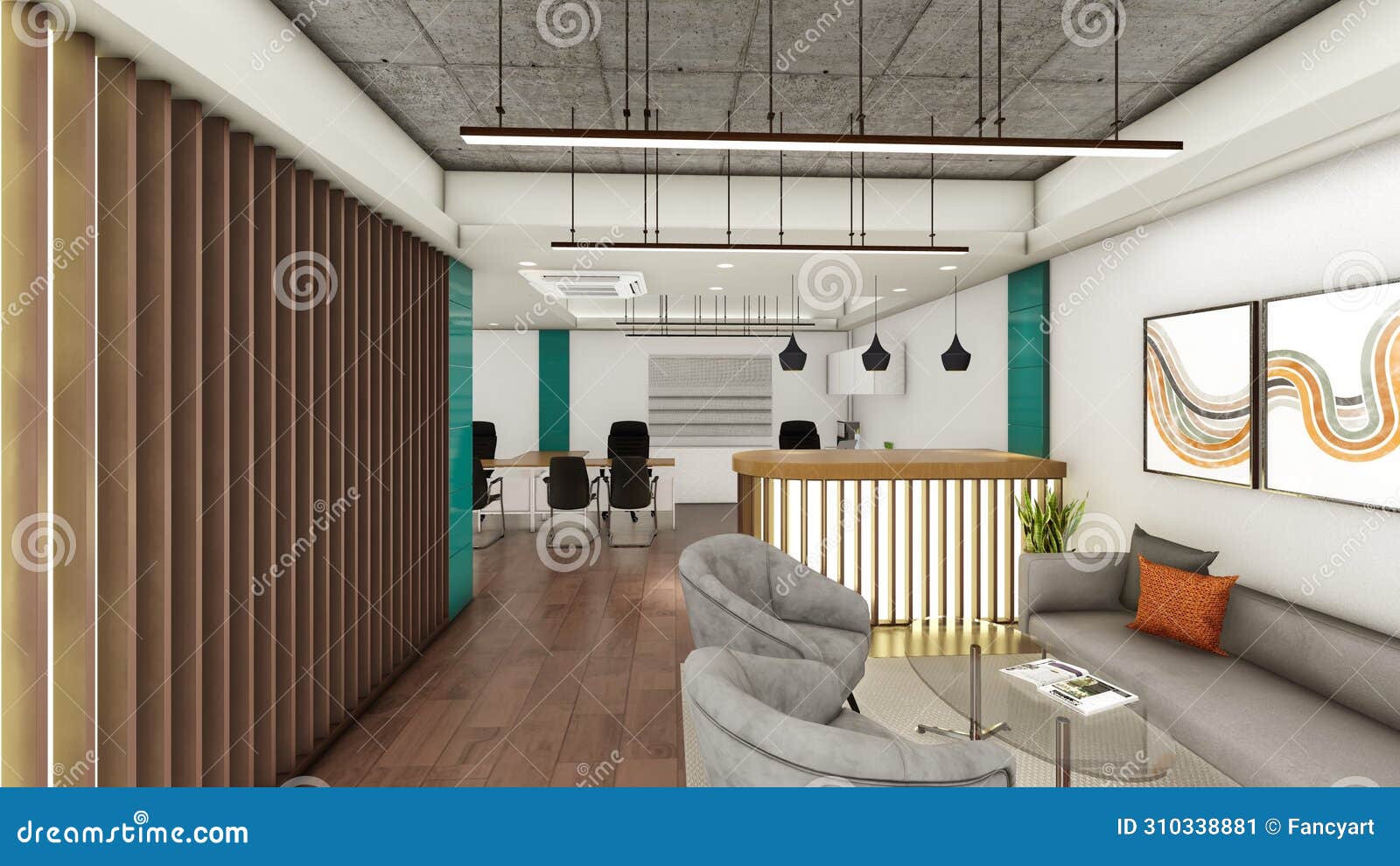 Contemporary Office Interior Design 3d Rendering Stock Illustration ...