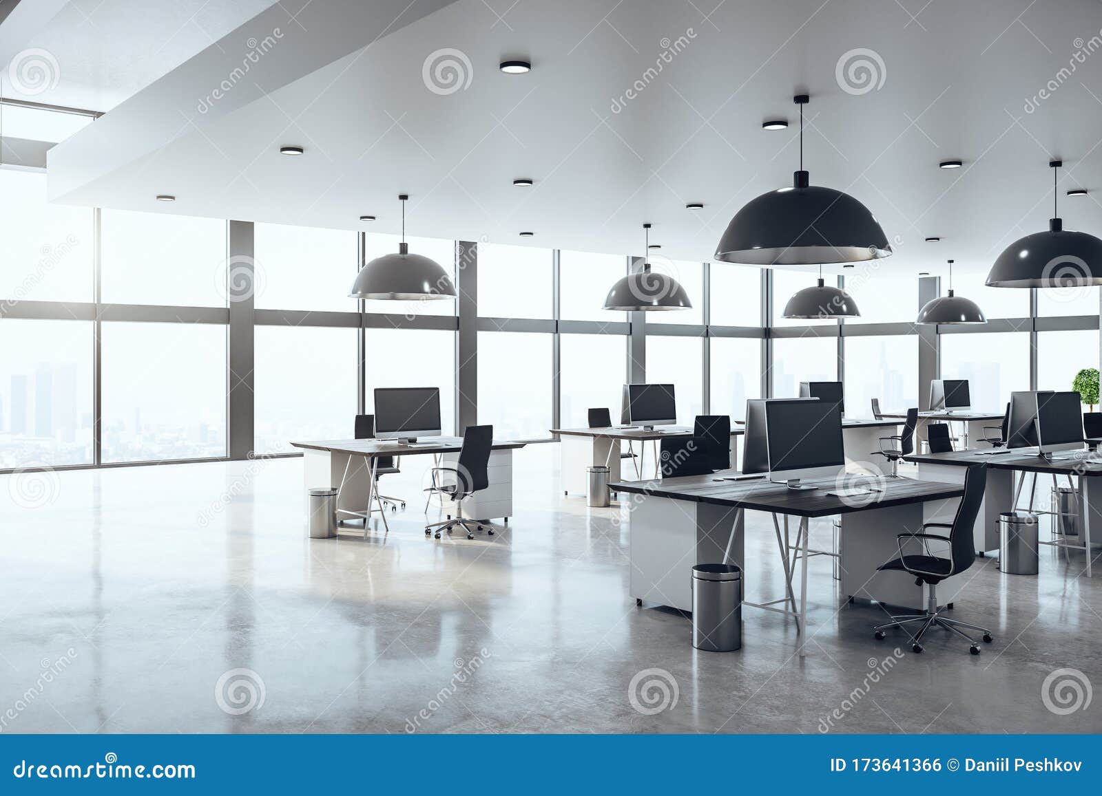Contemporary Office Interior Hall with Computers Stock Illustration ...