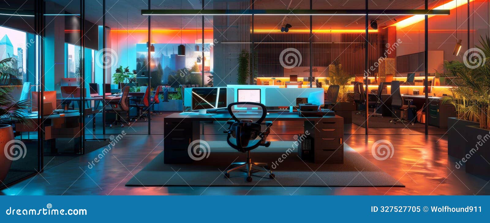A Contemporary Office Interior with LED Lighting, Showcasing Sleek ...