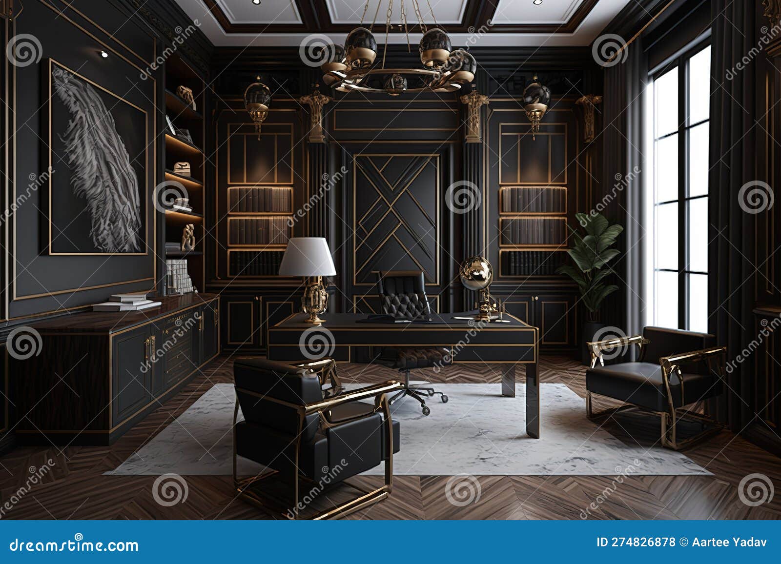 Contemporary Office Room Interior with Computer. Minimalistic Concrete ...