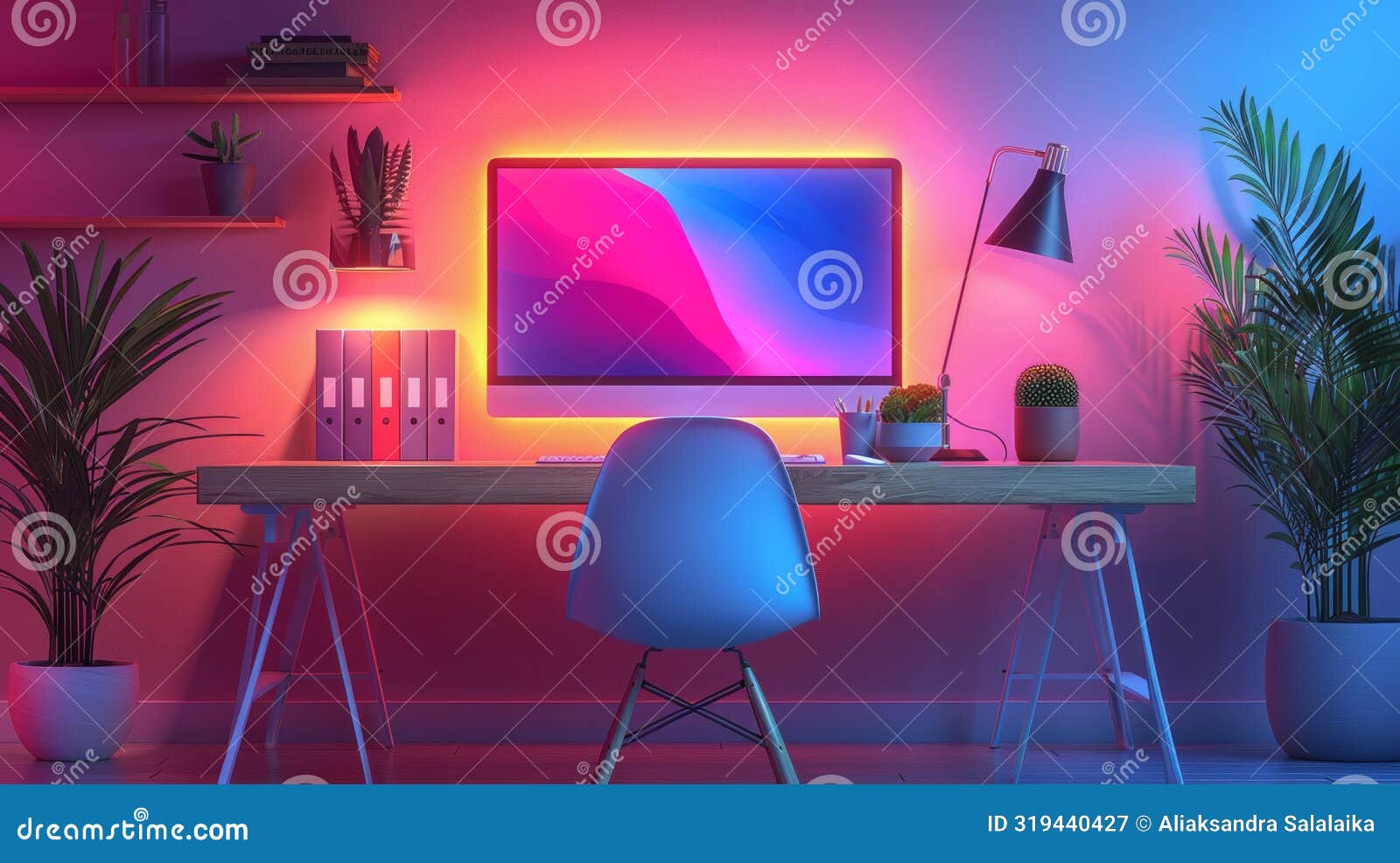 Contemporary Office Setup Featuring Desk, Computer, and Ergonomic Chair ...