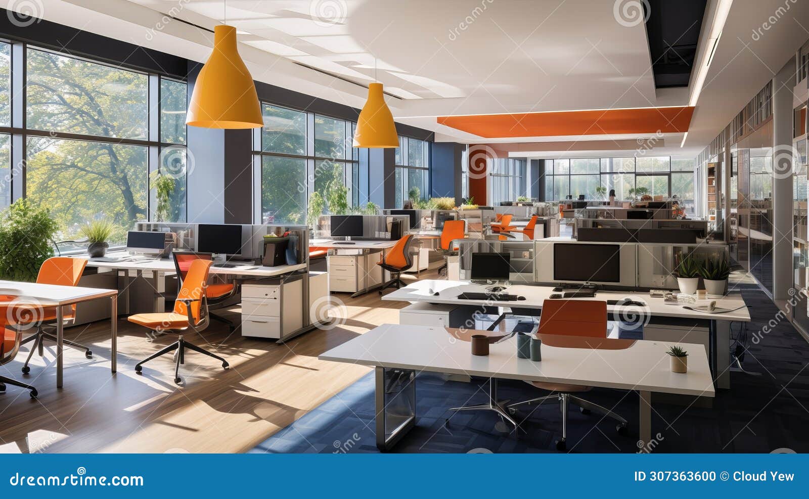 A Contemporary Office Space with Collaborative Work Areas Stock ...