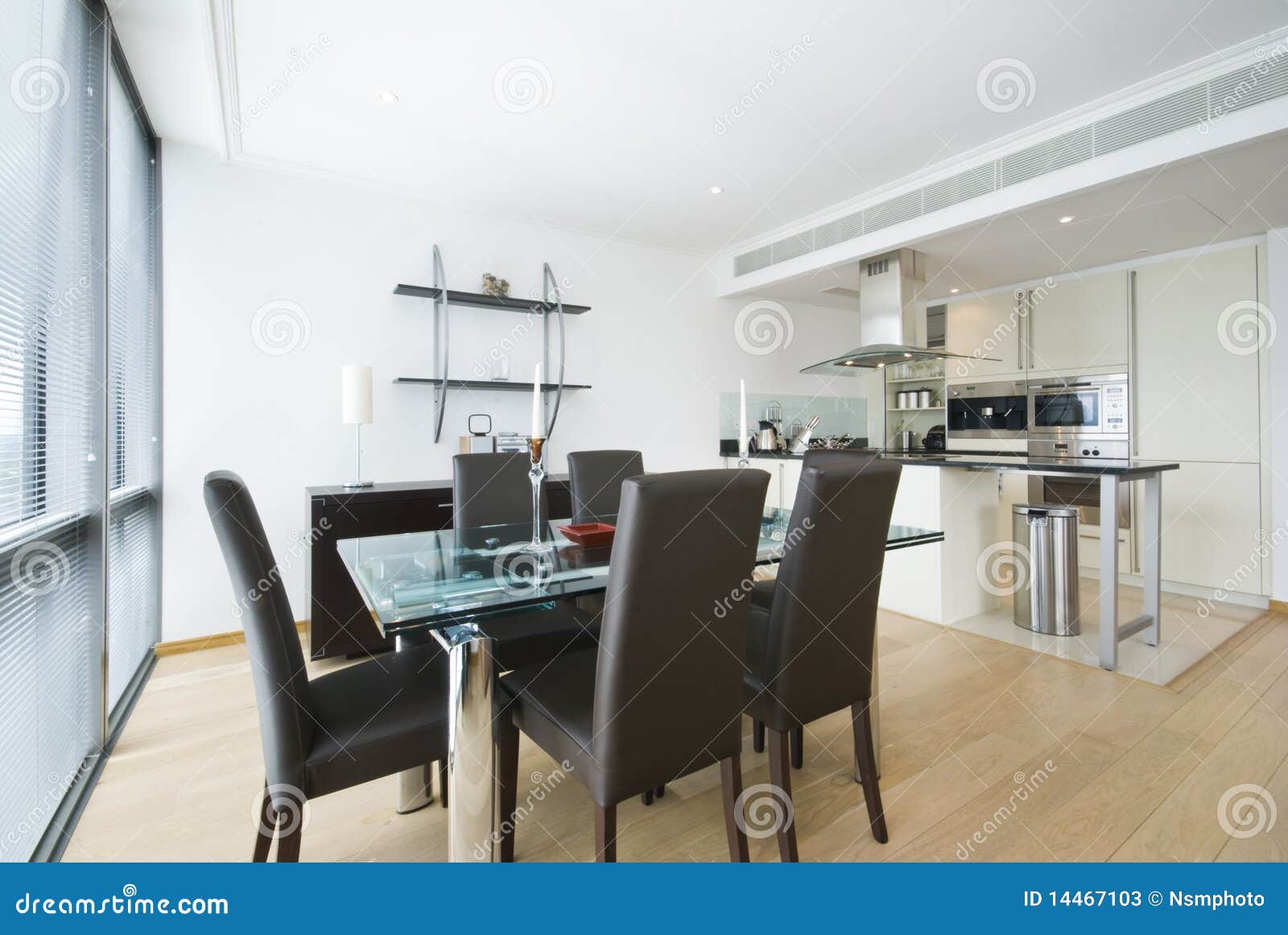 Contemporary Open Plan Kitchen and Dining Area Stock Image - Image of ...