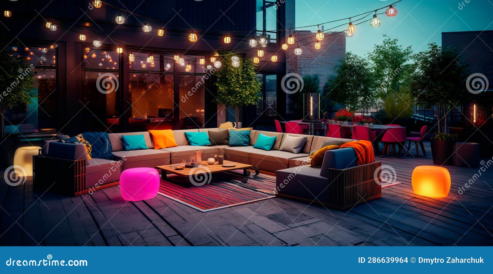 Contemporary Outdoor Seating Arrangement Featuring Modular Sofas, a ...