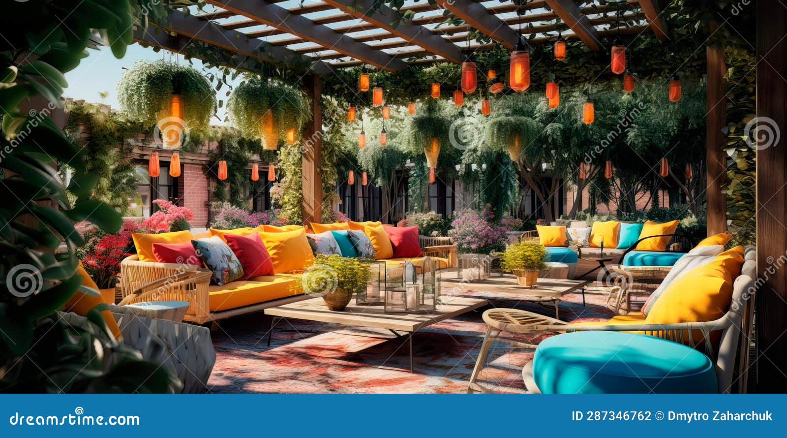 Contemporary Outdoor Seating Arrangement Featuring Modular Sofas, a ...