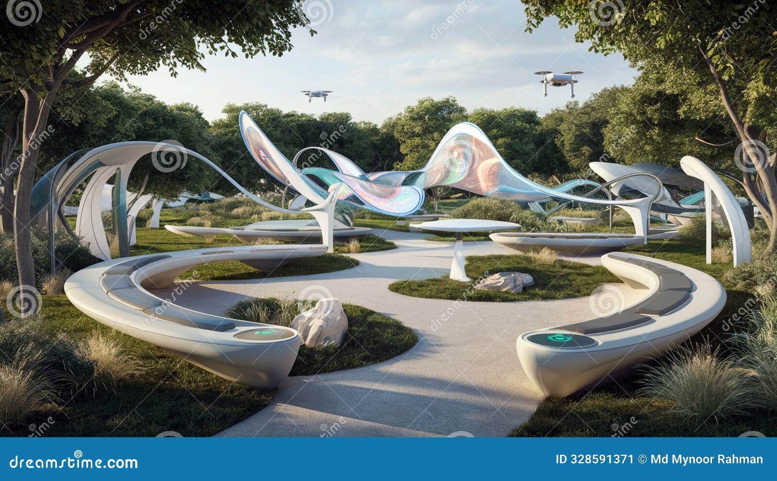 A Futuristic and Innovative Park Design Stock Illustration ...