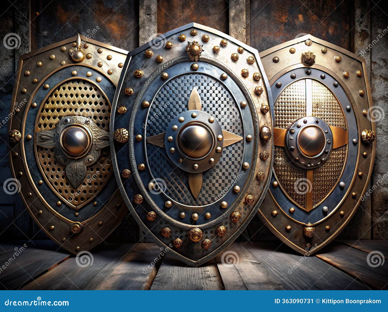 Red Metal Shields. Shiny Blank Signs Vector Illustration ...