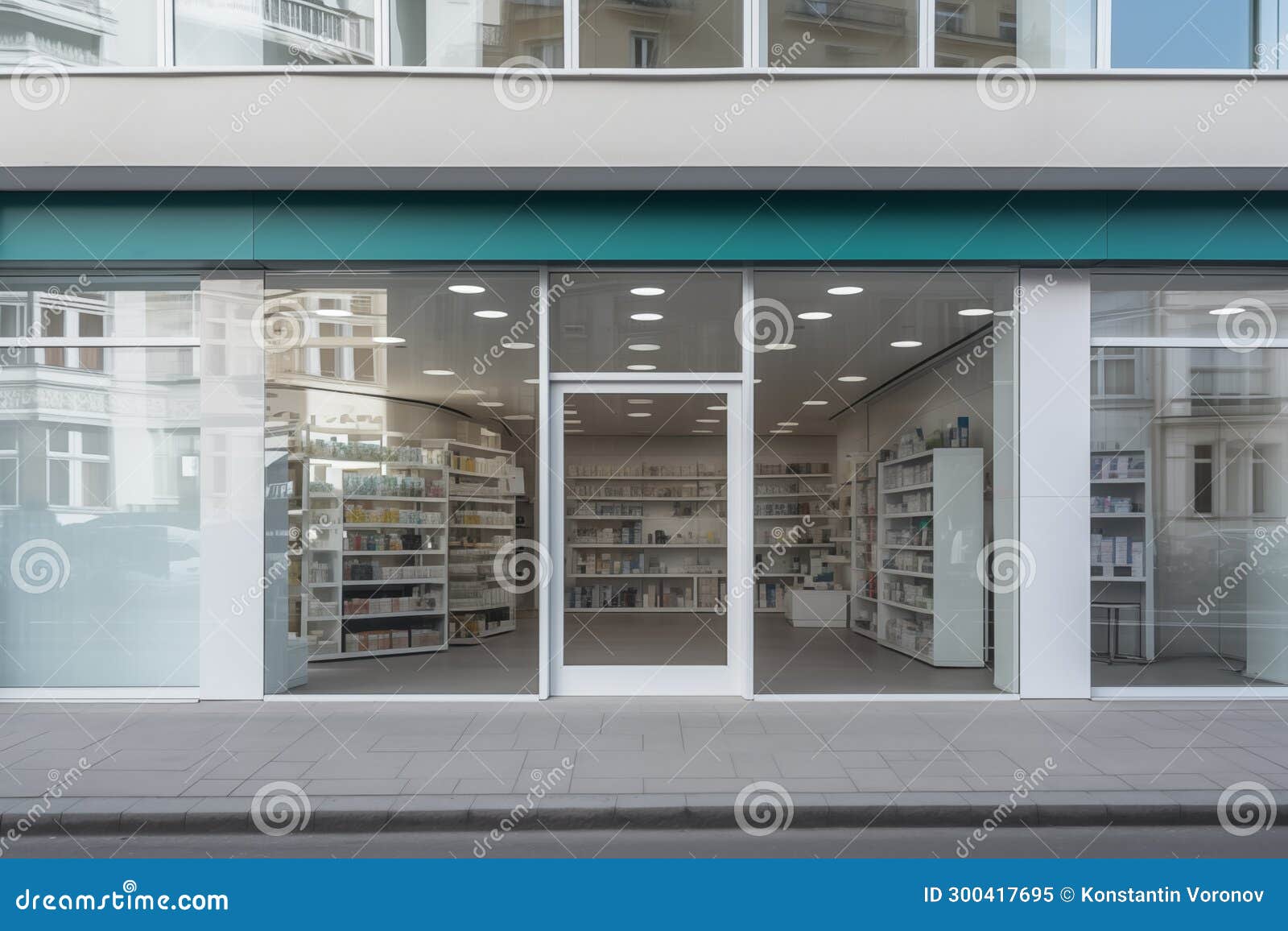 Contemporary Pharmacy Storefront with Large Windows and Modern Design ...
