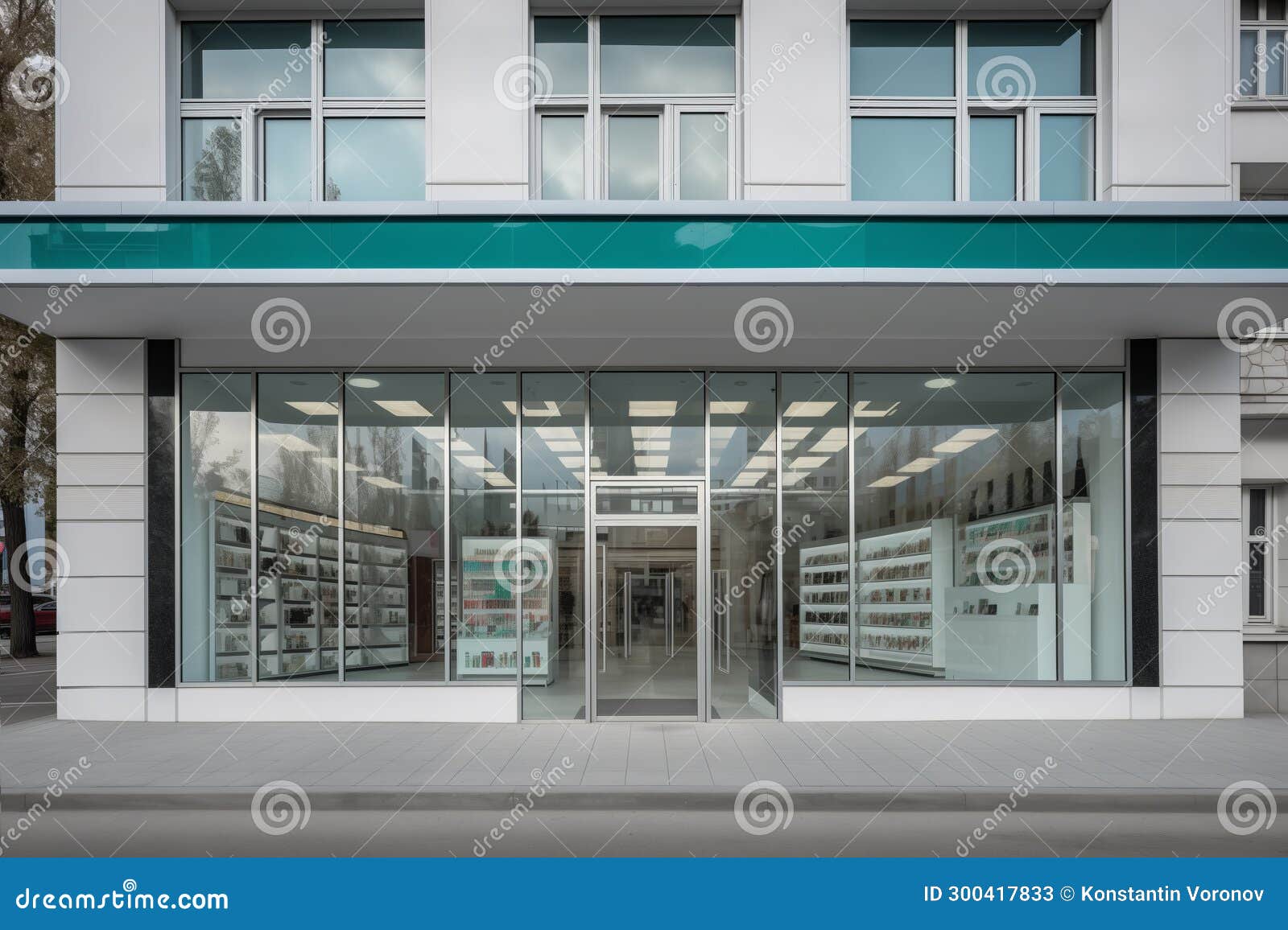 Contemporary Pharmacy Storefront with Large Windows and Modern Design ...