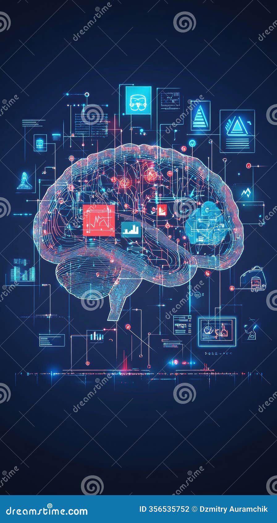 A Contemporary Portrayal of the Human Brain with Linked Ideas, Symbols ...
