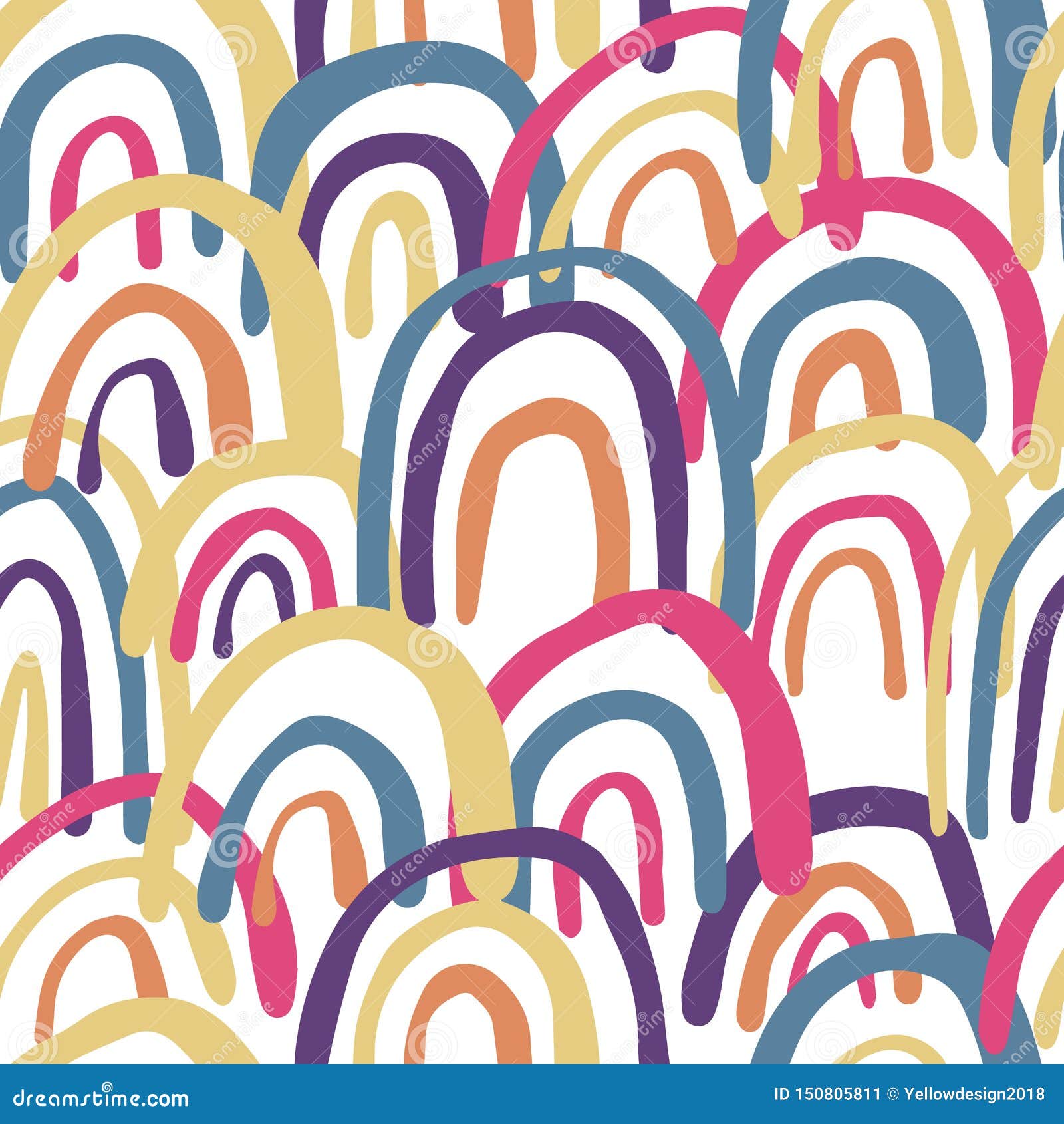 Contemporary Rainbows Seamless Pattern. Hand Drawn Vector Background ...