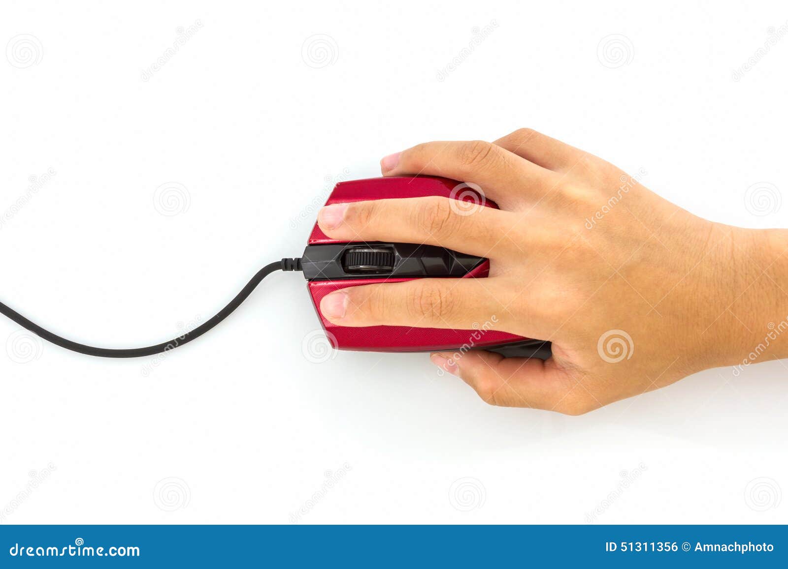 Contemporary Red with Black Computer Mouse in Hand. Stock Photo - Image ...