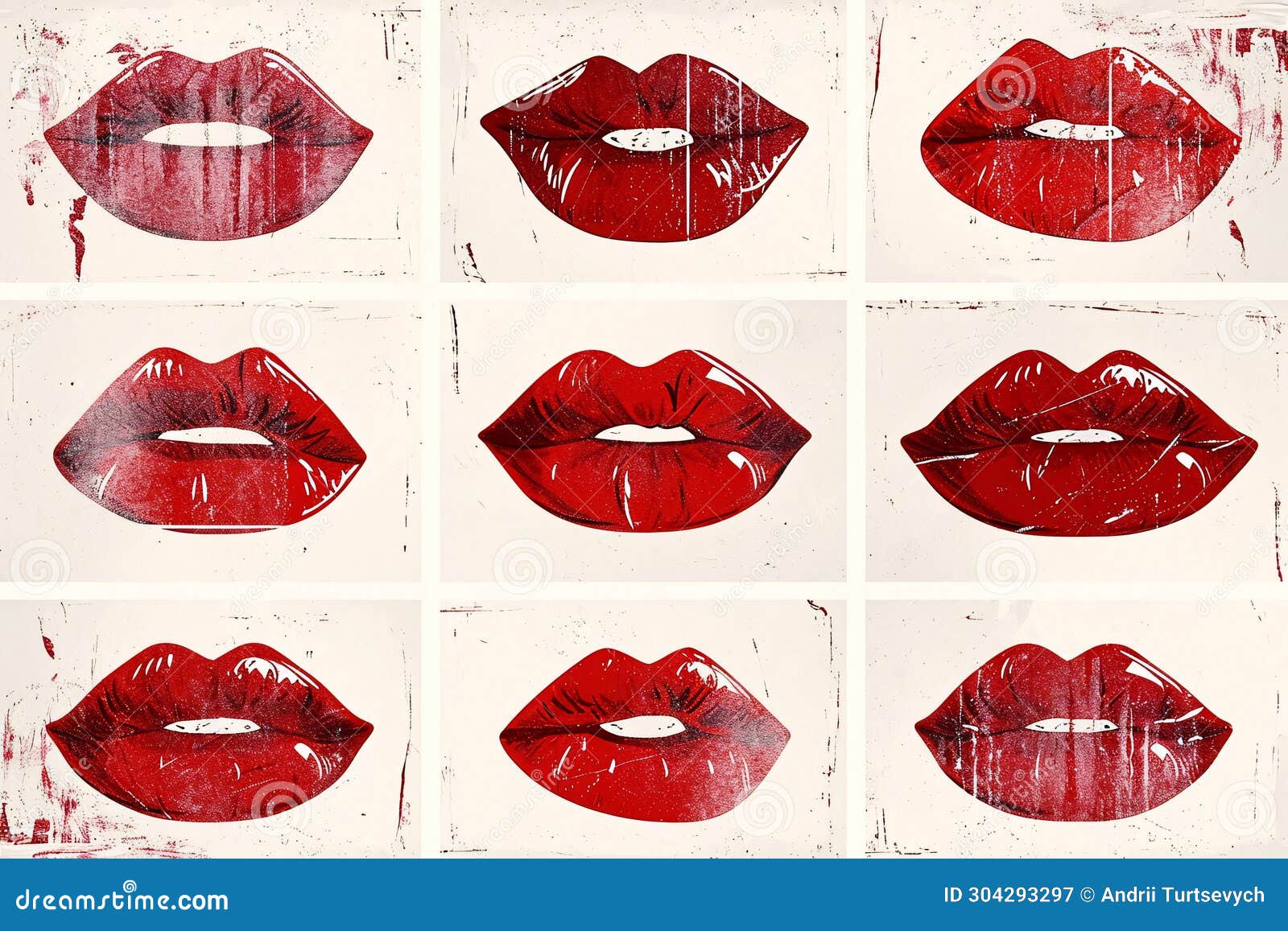 Contemporary Red Lips Artwork - Dripping Lip Paint on Grunge Background ...