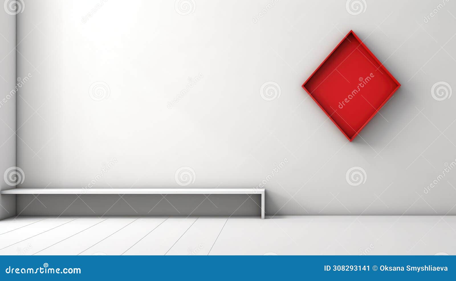 Contemporary Room with Red Diamond Shape Decor on White Wall Stock ...