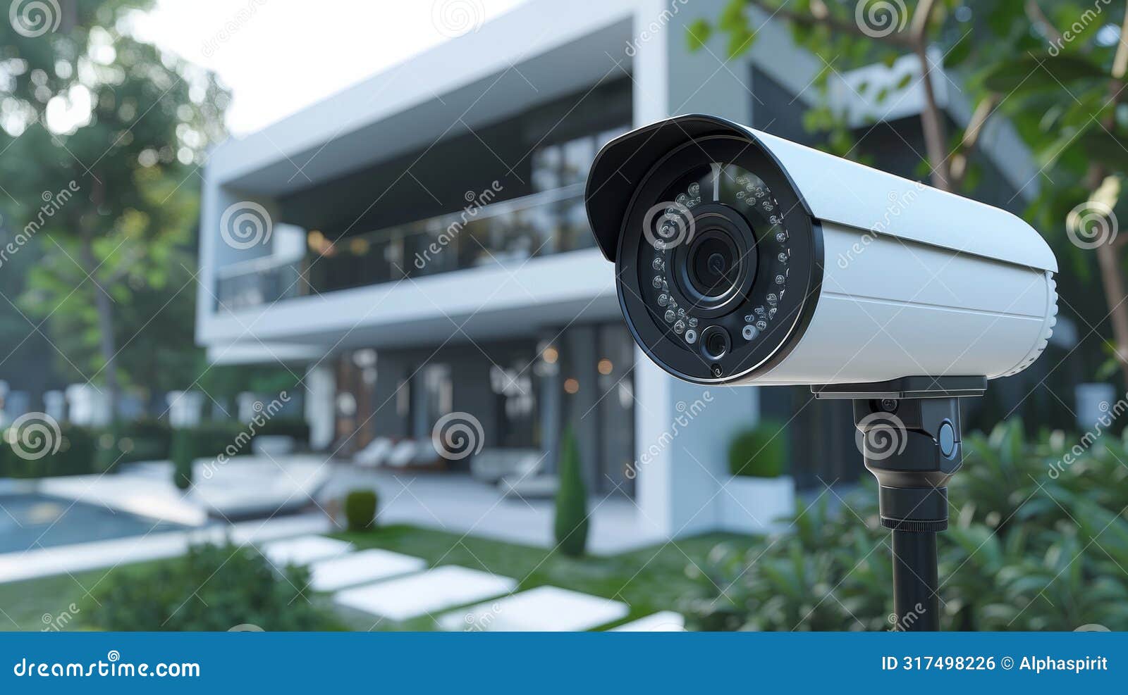 Contemporary Security Camera with Stylish House and Pool in Closeup ...