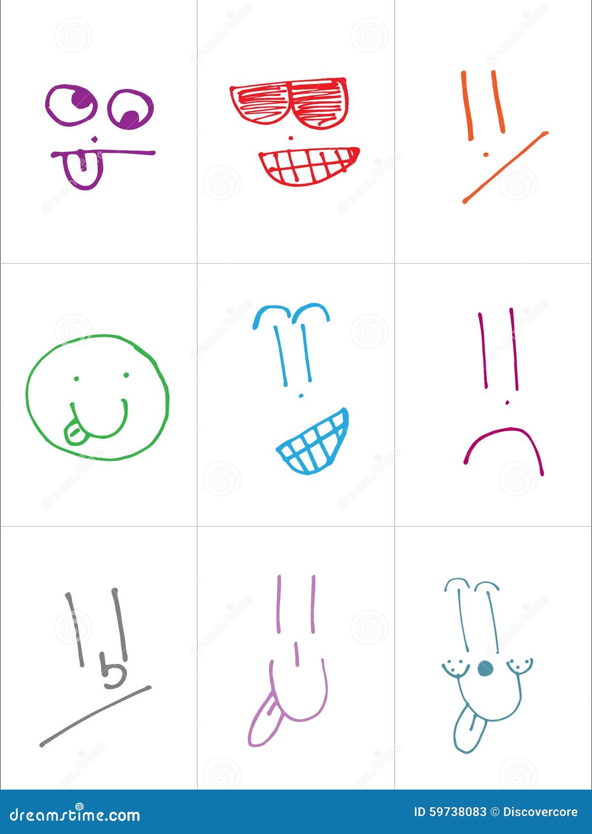 Contemporary Set of Hand Drawn Silly Faces Stock Vector - Illustration ...