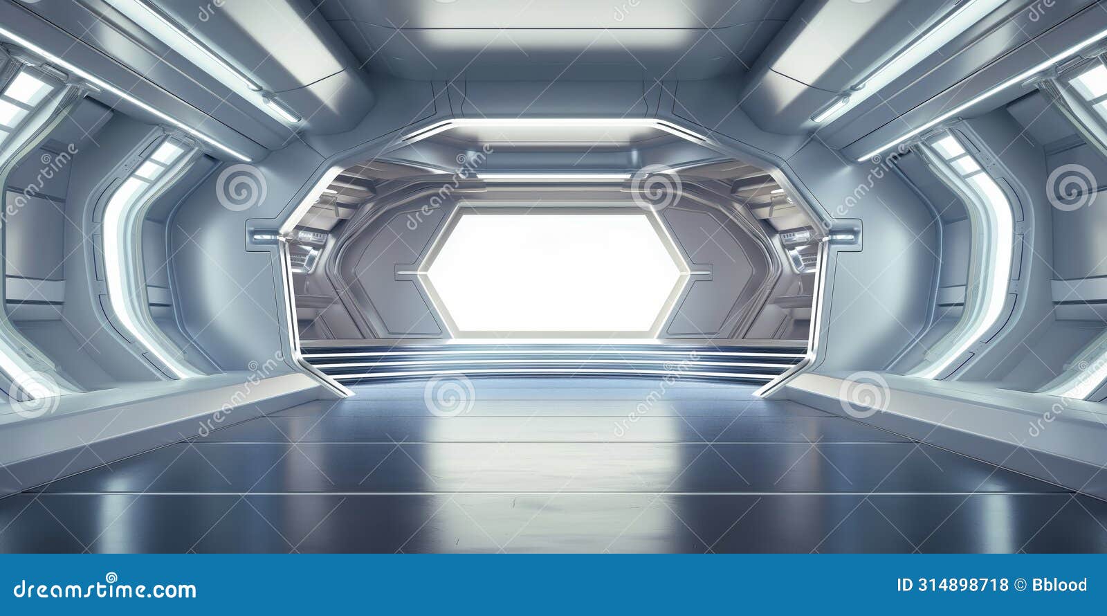 Contemporary Spaceship Hallway Towards Light Stock Photo - Image of ...