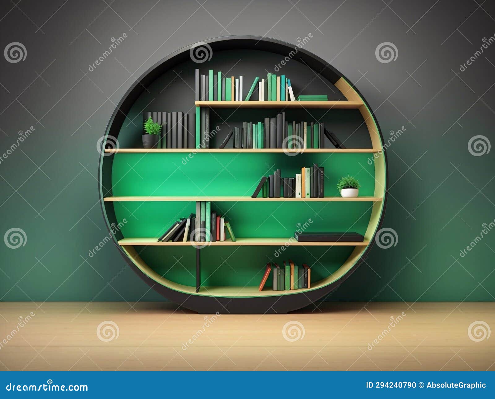 Modern Rounded Wooden Shelf Isolated on Dark Gradient Background Stock ...
