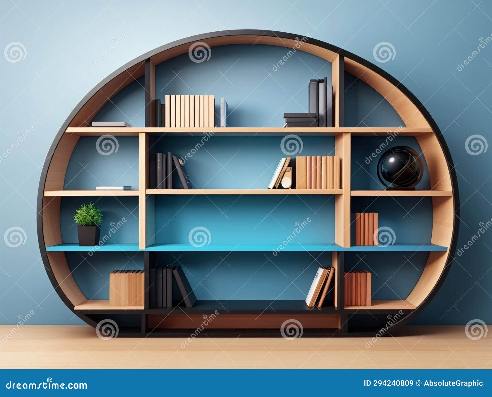 Modern Wooden Shelf Isolated on Blue Gradient Background Stock ...