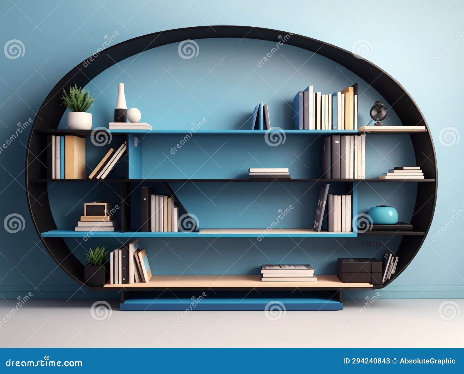 A Blue and Black Color Modern Shelf Isolated on Blue Gradient ...