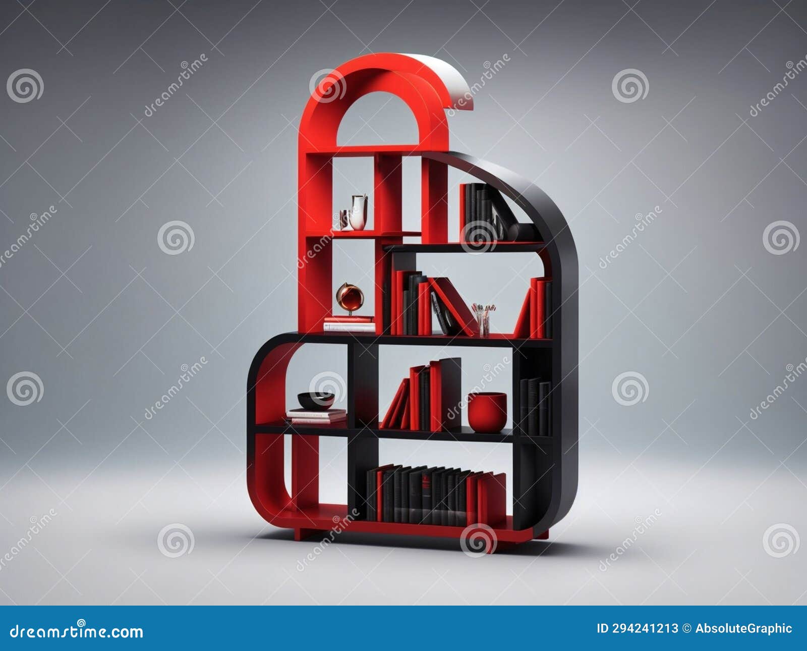 Red and Black Color Fancy Shelf Isolated on Gradient Background Stock ...