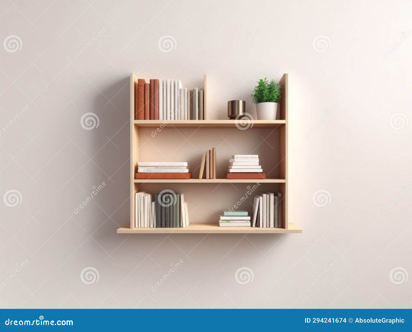 Nice Looking Small Bookshelf on Wall with Books with White Background ...