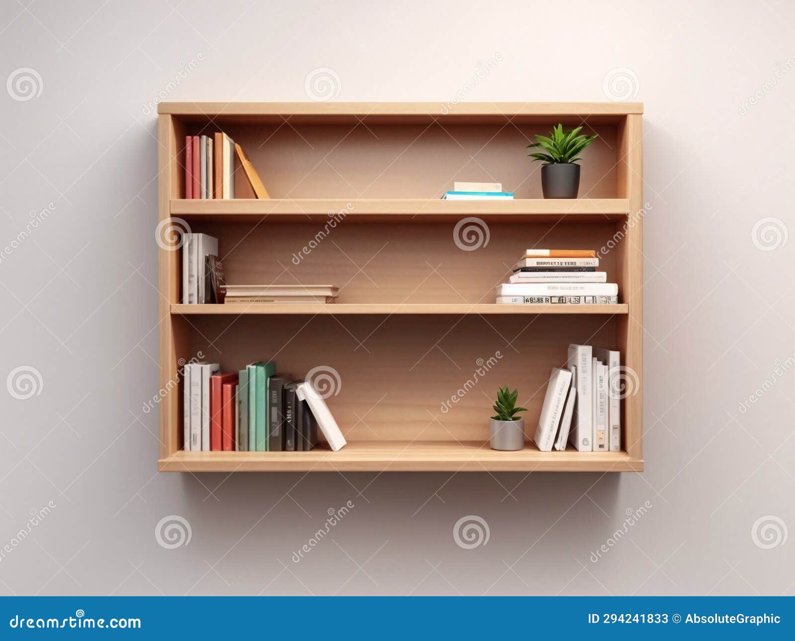 Beautiful Wooden Bookshelf on Wall with Books Isolated on White ...