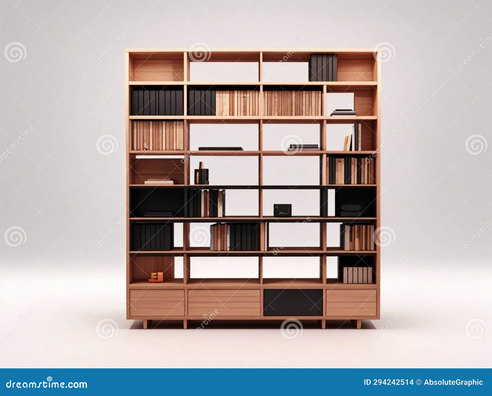 Wooden Bookshelf Isolated On White Gradient Background Stock Photo ...