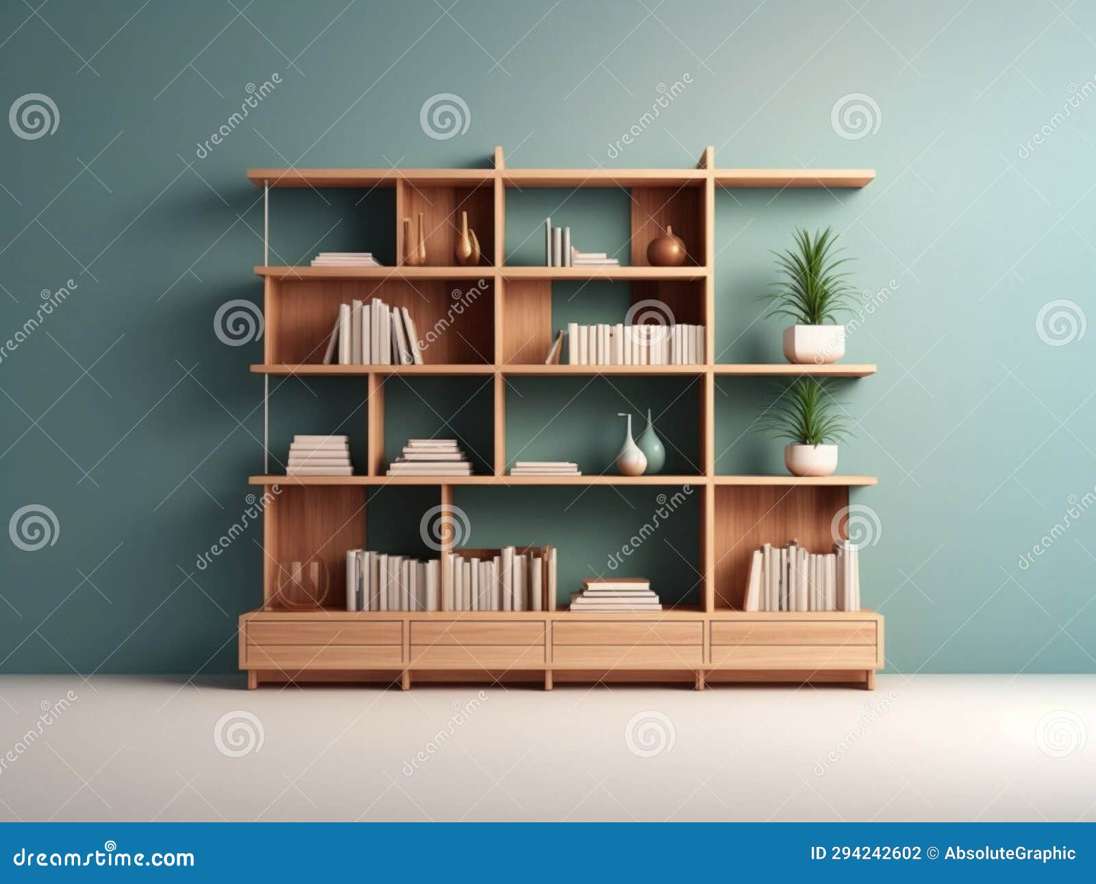 Bookshelf Virtual Library. Vector Realistic Wooden Online Media Books ...