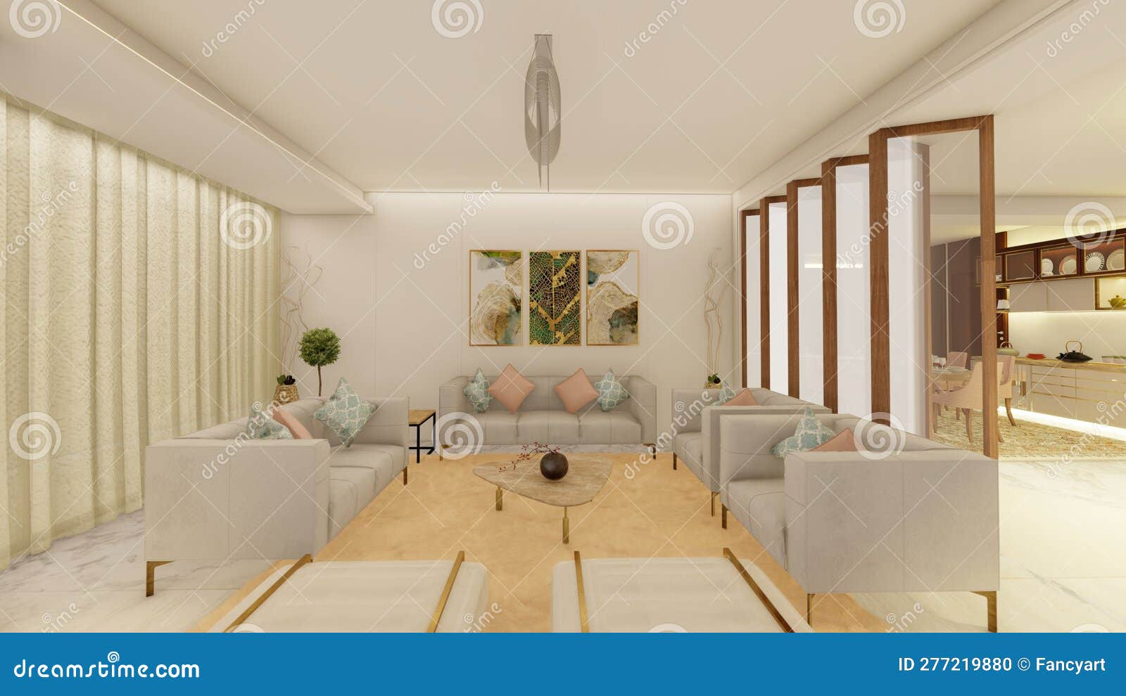Contemporary Style Living Room Interior 3d Rendering Stock Illustration ...