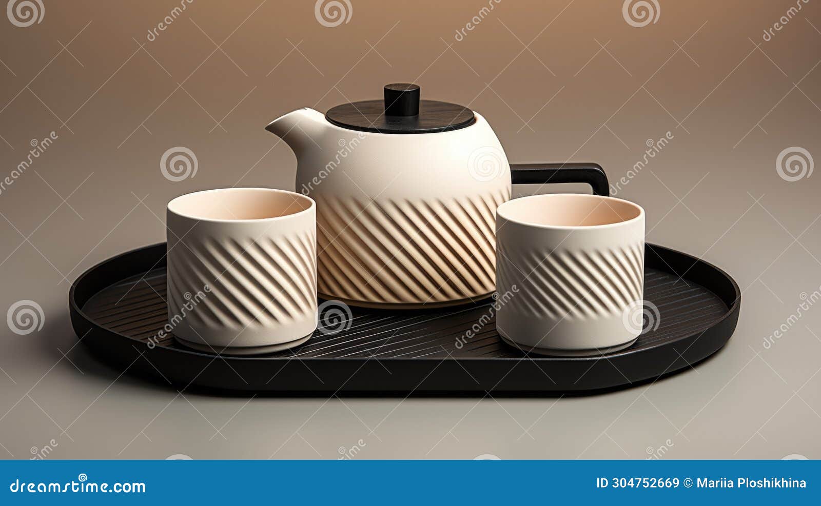A Contemporary Tea Set with Geometric Patterns on a Dark Background ...