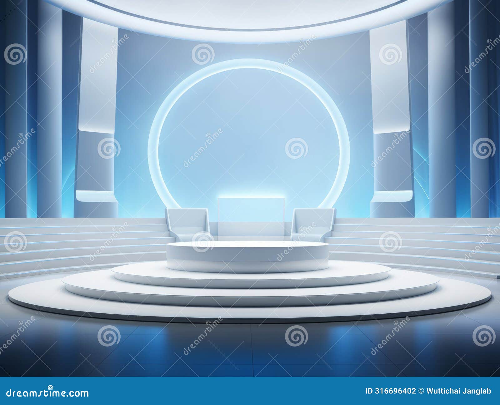 Contemporary Tech Event Stage Featuring a Sleek White Podium Stock ...